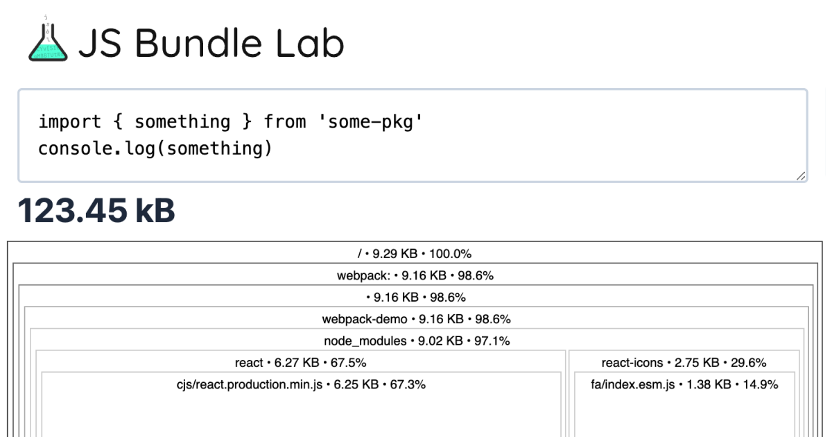 JS Bundle Lab - Real JS bundle size using Webpack in browser from code snippet